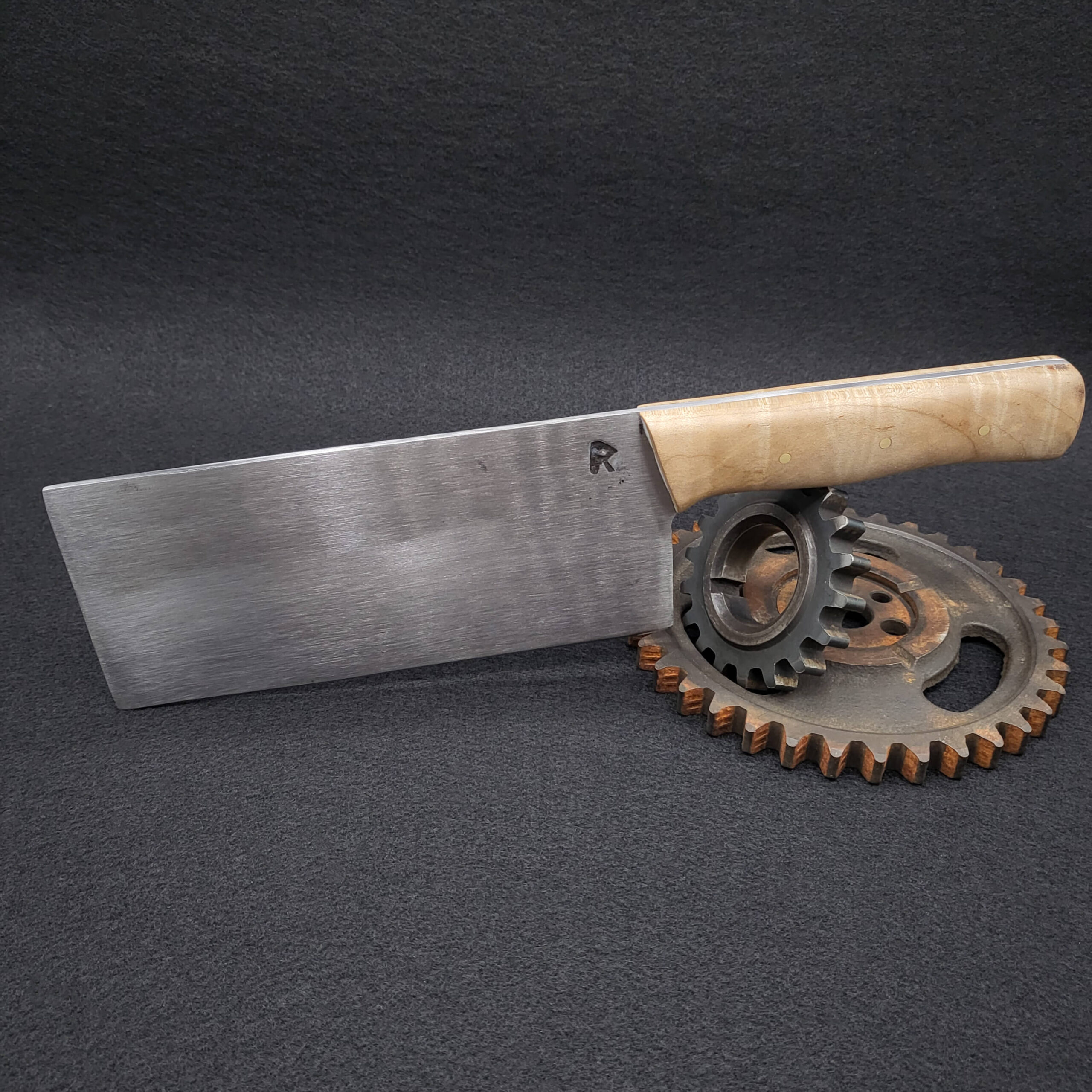 Artisanal Kitchen Cleaver with Handcrafted Curly Maple Handle - Rusty ...