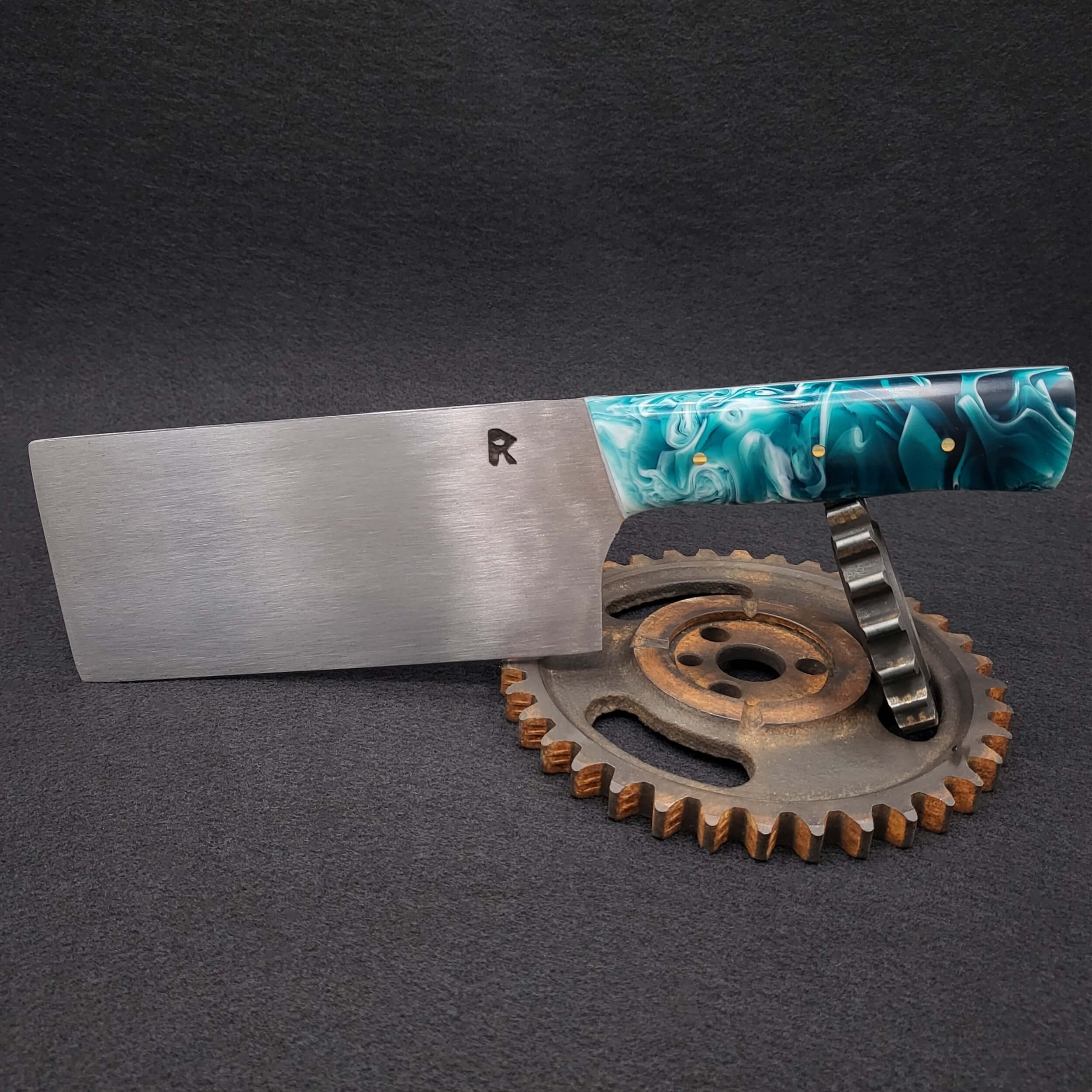 Kitchen Cleaver Chopper with Vibrant Turquoise and White Handle - Rusty ...